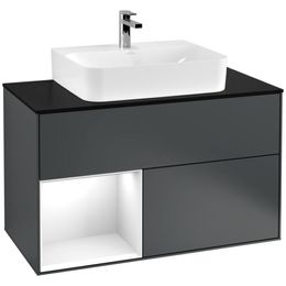 Villeroy & Boch Villeroy und Boch Finion Waschtischunterschrank F112GFHG 100cm, Abdeckplatte white matt, Regal links Glossy white lacquer, Midnight Blue Matt Lacquer