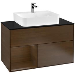 Villeroy & Boch Villeroy und Boch Finion Waschtischunterschrank F112GNGN 100cm, Abdeckplatte white matt, Regal links Walnut veneer, Walnut veneer