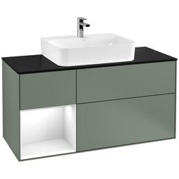Villeroy & Boch Villeroy und Boch Finion Waschtischunterschrank G162GFGM 120cm, Abdeckplatte black matt, Emotion, Regal links Glossy white lacquer, Olive Matt Lacquer