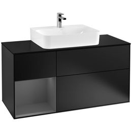 Villeroy & Boch Villeroy und Boch Finion Waschtischunterschrank G162GKPD 120cm, Abdeckplatte black matt, Emotion, Regal links Anthracite matt, Black matt lacquer