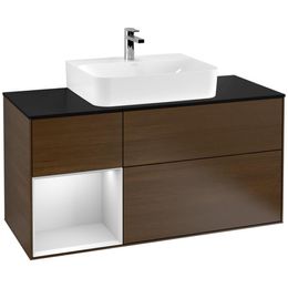 Villeroy & Boch Villeroy und Boch Finion Waschtischunterschrank G162MTGN 120cm, Abdeckplatte black matt, Emotion, Regal links White matt lacquer, Walnut veneer