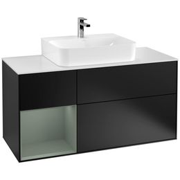Villeroy & Boch Villeroy und Boch Finion Waschtischunterschrank G161GMPD 120cm, Abdeckplatte white matt, Emotion, Regal links Olive Matt Lacquer, Black matt lacquer