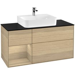 Villeroy & Boch Villeroy und Boch Finion Waschtischunterschrank F162PCPC 120cm, Abdeckplatte black matt, Regal links Oak Veneer, Oak Veneer
