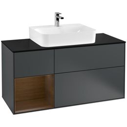Villeroy & Boch Villeroy und Boch Finion Waschtischunterschrank G162GNHG 120cm, Abdeckplatte black matt, Emotion, Regal links Walnut veneer, Midnight Blue Matt Lacquer