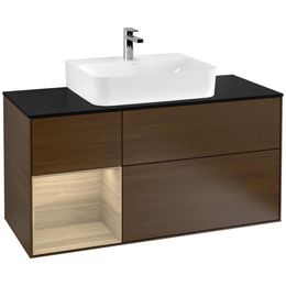 Villeroy & Boch Villeroy und Boch Finion Waschtischunterschrank G162PCGN 120cm, Abdeckplatte black matt, Emotion, Regal links Oak Veneer, Walnut veneer