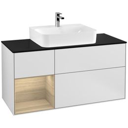 Villeroy & Boch Villeroy und Boch Finion Waschtischunterschrank G162PCMT 120cm, Abdeckplatte black matt, Emotion, Regal links Oak Veneer, White matt lacquer
