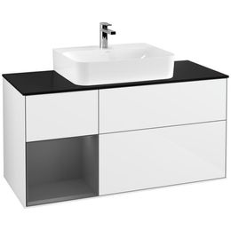 Villeroy & Boch Villeroy und Boch Finion Waschtischunterschrank F162GKGF 120cm, Abdeckplatte black matt, Regal links Anthracite matt, Glossy white lacquer