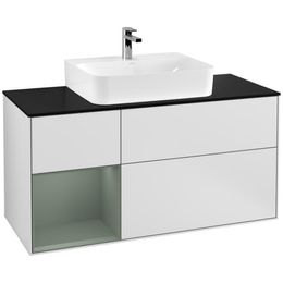 Villeroy & Boch Villeroy und Boch Finion Waschtischunterschrank F162GMMT 120cm, Abdeckplatte black matt, Regal links Olive Matt Lacquer, White matt lacquer