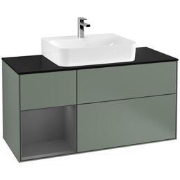 Villeroy & Boch Villeroy und Boch Finion Waschtischunterschrank F162GKGM 120cm, Abdeckplatte black matt, Regal links Anthracite matt, Olive Matt Lacquer