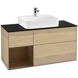 Villeroy & Boch Villeroy und Boch Finion Waschtischunterschrank F162GNPC 120cm, Abdeckplatte black matt, Regal links Walnut veneer, Oak Veneer
