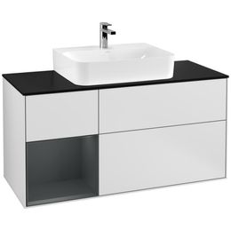 Villeroy & Boch Villeroy und Boch Finion Waschtischunterschrank F162HGMT 120cm, Abdeckplatte black matt, Regal links Midnight Blue Matt Lacquer, White matt lacquer