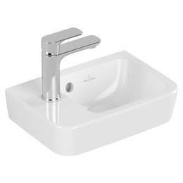 Villeroy & Boch Villeroy und Boch O.novo Handwaschbecken 434236R1 36x25cm, eckig, Becken rechts, mit Hahnloch, mit &Uuml;berlauf, wei&szlig; C-plus