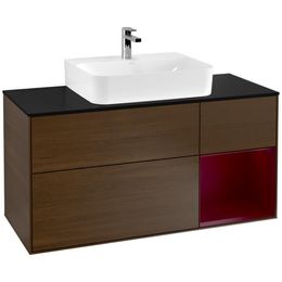 Villeroy & Boch Villeroy und Boch Finion Waschtischunterschrank F172HBGN 120cm, Abdeckplatte black matt, Regal rechts Peony, Walnut veneer