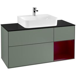 Villeroy & Boch Villeroy und Boch Finion Waschtischunterschrank F172HBGM 120cm, Abdeckplatte black matt, Regal rechts Peony, Olive Matt Lacquer