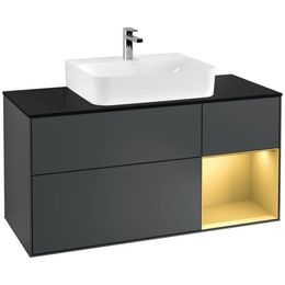Villeroy & Boch Villeroy und Boch Finion Waschtischunterschrank F172HFHG 120cm, Abdeckplatte black matt, Regal rechts Gold matt, Midnight Blue Matt Lacquer