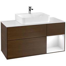 Villeroy & Boch Villeroy und Boch Finion Waschtischunterschrank F171GFGN 120cm, Abdeckplatte white matt, Regal rechts Glossy white lacquer, Walnut veneer