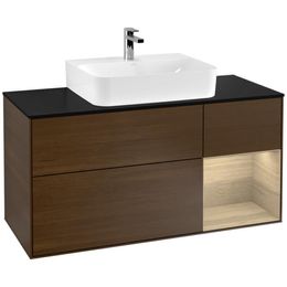 Villeroy & Boch Villeroy und Boch Finion Waschtischunterschrank F172PCGN 120cm, Abdeckplatte black matt, Regal rechts Oak Veneer, Walnut veneer