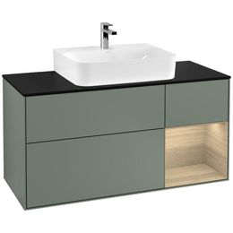 Villeroy & Boch Villeroy und Boch Finion Waschtischunterschrank F172PCGM 120cm, Abdeckplatte black matt, Regal rechts Oak Veneer, Olive Matt Lacquer