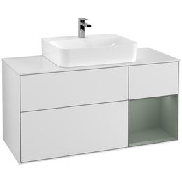 Villeroy & Boch Villeroy und Boch Finion Waschtischunterschrank F171GMMT 120cm, Abdeckplatte white matt, Regal rechts Olive Matt Lacquer, White matt lacquer