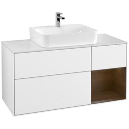 Villeroy & Boch Villeroy und Boch Finion Waschtischunterschrank G171GNGF 120cm, Abdeckplatte white matt, Emotion, Regal rechts Walnut veneer, Glossy white lacquer