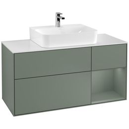 Villeroy & Boch Villeroy und Boch Finion Waschtischunterschrank G171GMGM 120cm, Abdeckplatte white matt, Emotion, Regal rechts Olive Matt Lacquer, Olive Matt Lacquer