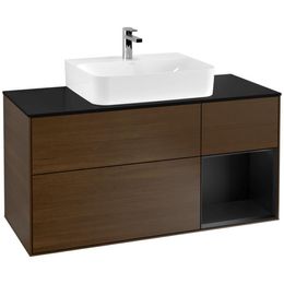 Villeroy & Boch Villeroy und Boch Finion Waschtischunterschrank G172PDGN 120cm, Abdeckplatte black matt, Emotion, Regal rechts Black matt lacquer, Walnut veneer