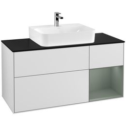 Villeroy & Boch Villeroy und Boch Finion Waschtischunterschrank G172GMMT 120cm, Abdeckplatte black matt, Emotion, Regal rechts Olive Matt Lacquer, White matt lacquer
