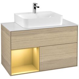 Villeroy & Boch Villeroy und Boch Finion Waschtischunterschrank F111HFPC 100cm, Abdeckplatte black matt, Regal links Gold matt, Oak Veneer