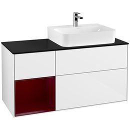 Villeroy & Boch Villeroy und Boch Finion Waschtischunterschrank F142HBGF 120cm, Abdeckplatte Glass Black Matt, Regal links Peony, Glossy white lacquer