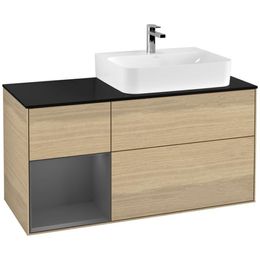 Villeroy & Boch Villeroy und Boch Finion Waschtischunterschrank F142GKPC 120cm, Abdeckplatte Glass Black Matt, Regal links Anthracite matt, Oak Veneer