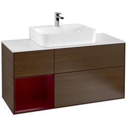 Villeroy & Boch Villeroy und Boch Finion Waschtischunterschrank F161HBGN 120cm, Abdeckplatte white matt, Regal links Peony, Walnut veneer