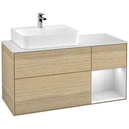 Villeroy & Boch Villeroy und Boch Finion Waschtischunterschrank G151MTPC 120cm, Abdeckplatte white matt, Emotion, Regal links White matt lacquer, Oak Veneer
