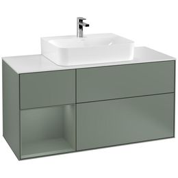 Villeroy & Boch Villeroy und Boch Finion Waschtischunterschrank F161GMGM 120cm, Abdeckplatte white matt, Regal links Olive Matt Lacquer, Olive Matt Lacquer