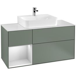 Villeroy & Boch Villeroy und Boch Finion Waschtischunterschrank F161MTGM 120cm, Abdeckplatte white matt, Regal links White matt lacquer, Olive Matt Lacquer