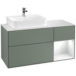 Villeroy & Boch Villeroy und Boch Finion Waschtischunterschrank G151GFGM 120cm, Abdeckplatte white matt, Emotion, Regal links Glossy white lacquer, Olive Matt Lacquer