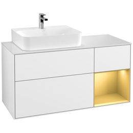 Villeroy & Boch Villeroy und Boch Finion Waschtischunterschrank G151HFGF 120cm, Abdeckplatte white matt, Emotion, Regal links Gold matt, Glossy white lacquer