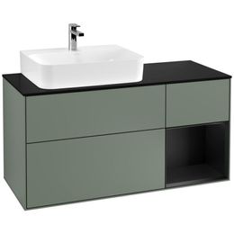 Villeroy & Boch Villeroy und Boch Finion Waschtischunterschrank G152PDGM 120cm, Abdeckplatte black matt, Emotion, Regal links Black matt lacquer, Olive Matt Lacquer