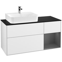 Villeroy & Boch Villeroy und Boch Finion Waschtischunterschrank G152GKGF 120cm, Abdeckplatte black matt, Emotion, Regal links Anthracite matt, Glossy white lacquer