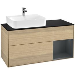 Villeroy & Boch Villeroy und Boch Finion Waschtischunterschrank G152HGPC 120cm, Abdeckplatte black matt, Emotion, Regal links Midnight Blue Matt Lacquer, Oak Veneer