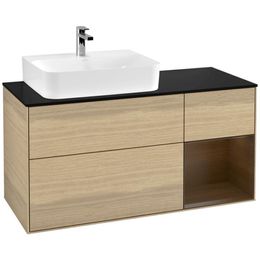 Villeroy & Boch Villeroy und Boch Finion Waschtischunterschrank F152GNPC 120cm, Abdeckplatte black matt, Regal rechts Walnut veneer, Oak Veneer
