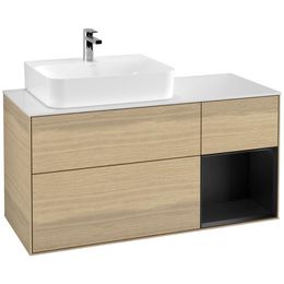 Villeroy & Boch Villeroy und Boch Finion Waschtischunterschrank F151PDPC 120cm, Abdeckplatte white matt, Regal rechts Black matt lacquer, Oak Veneer