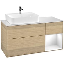 Villeroy & Boch Villeroy und Boch Finion Waschtischunterschrank F151GFPC 120cm, Abdeckplatte white matt, Regal rechts Glossy white lacquer, Oak Veneer