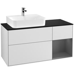 Villeroy & Boch Villeroy und Boch Finion Waschtischunterschrank F152GKMT 120cm, Abdeckplatte black matt, Regal rechts Anthracite matt, White matt lacquer