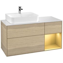 Villeroy & Boch Villeroy und Boch Finion Waschtischunterschrank F151HFPC 120cm, Abdeckplatte white matt, Regal rechts Gold matt, Oak Veneer