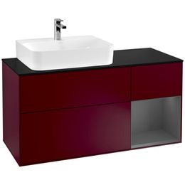 Villeroy & Boch Villeroy und Boch Finion Waschtischunterschrank F152GKHB 120cm, Abdeckplatte black matt, Regal rechts Anthracite matt, Peony Matt