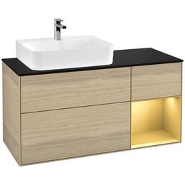 Villeroy & Boch Villeroy und Boch Finion Waschtischunterschrank F152HFPC 120cm, Abdeckplatte black matt, Regal rechts Gold matt, Oak Veneer