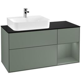 Villeroy & Boch Villeroy und Boch Finion Waschtischunterschrank F152GMGM 120cm, Abdeckplatte black matt, Regal rechts Olive Matt Lacquer, Olive Matt Lacquer