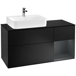 Villeroy & Boch Villeroy und Boch Finion Waschtischunterschrank F152HGPD 120cm, Abdeckplatte black matt, Regal rechts Midnight Blue Matt Lacquer, Black matt lacquer