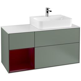Villeroy & Boch Villeroy und Boch Finion Waschtischunterschrank G141HBGM 120cm, Abdeckplatte white matt, Emotion, Regal links Peony, Olive Matt Lacquer