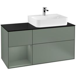 Villeroy & Boch Villeroy und Boch Finion Waschtischunterschrank G142GMGM 120cm, Abdeckplatte black matt, Emotion, Regal links Olive Matt Lacquer, Olive Matt Lacquer